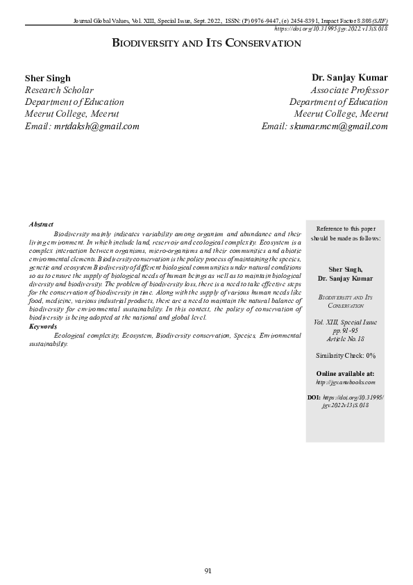 (PDF) BIODIVERSITY AND ITS CONSERVATION