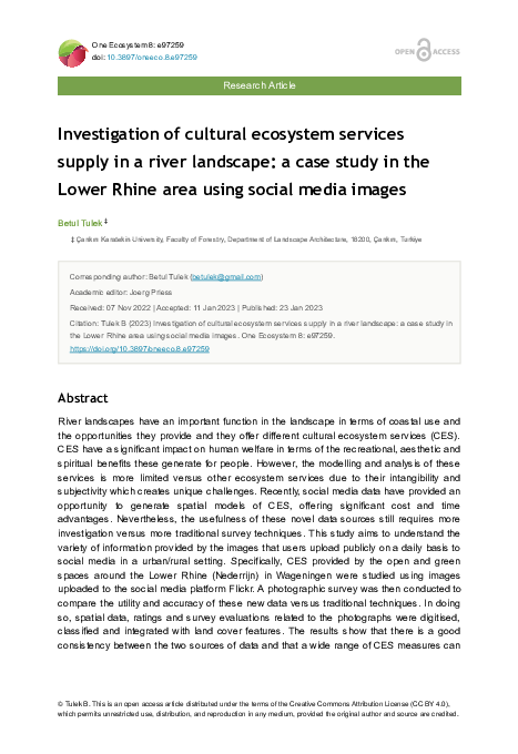 (PDF) Investigation of cultural ecosystem services supply in a river ...