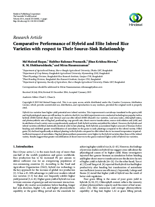 (PDF) Comparative Performance of Hybrid and Elite Inbred Rice Varieties ...
