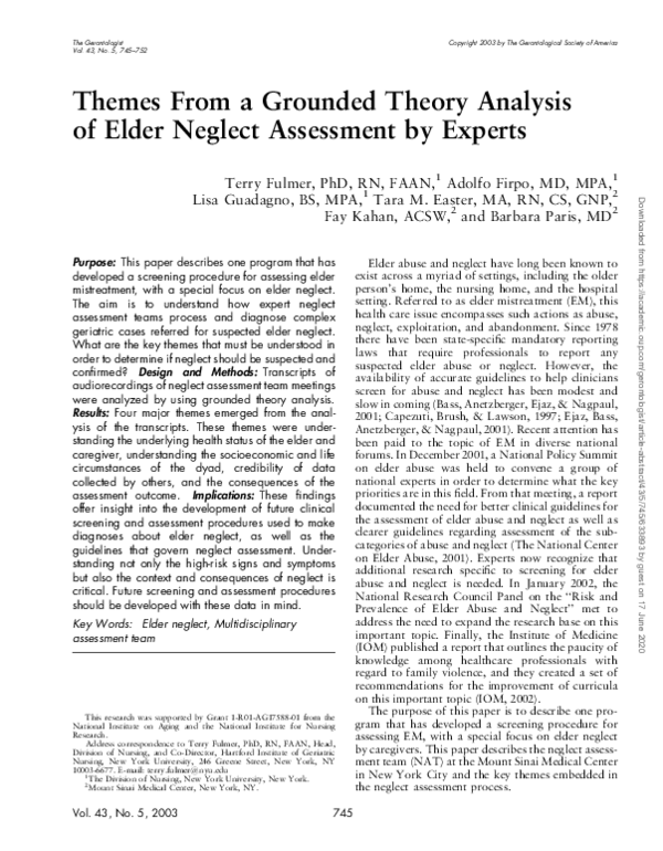 (PDF) Themes From a Grounded Theory Analysis of Elder Neglect ...