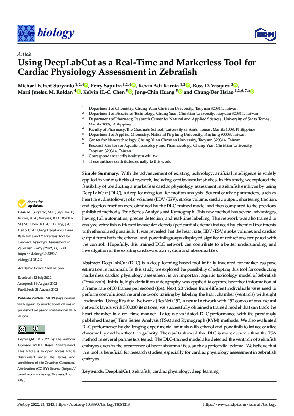(PDF) Using DeepLabCut as a Real-Time and Markerless Tool for Cardiac Physiology Assessment in ...
