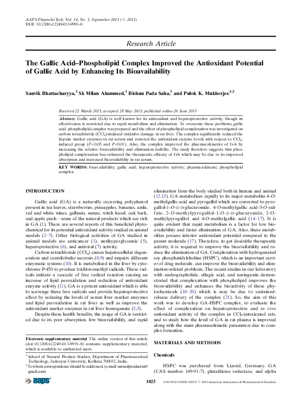 (PDF) Gallic Acid-Phospholipid Complex Enhances Antioxidant Efficacy