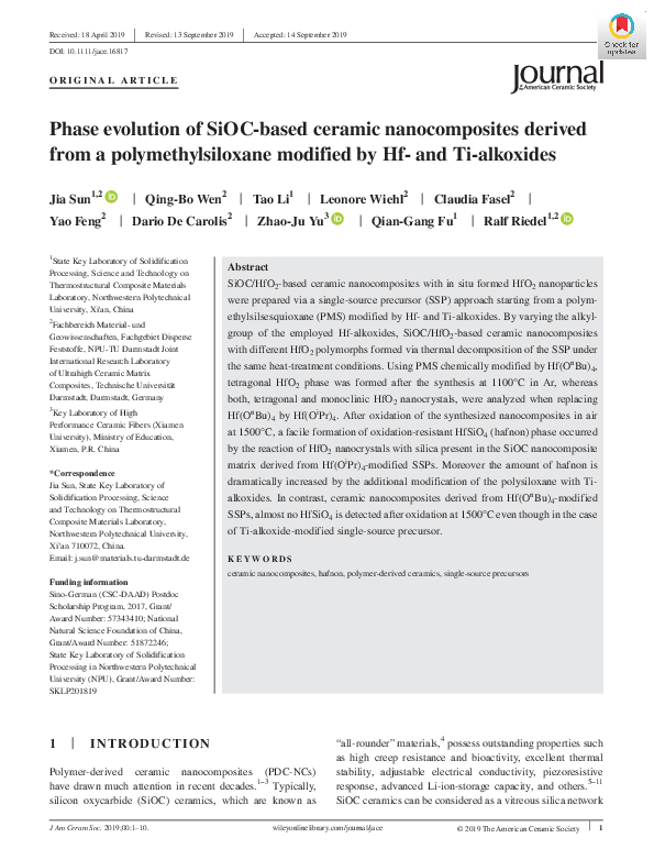 (PDF) Phase evolution of SiOC‐based ceramic nanocomposites derived from ...