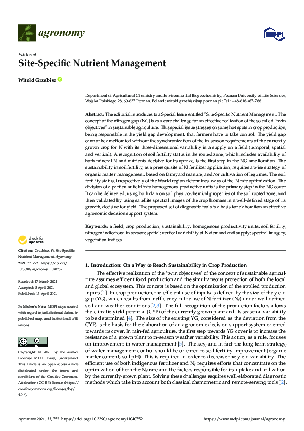 (PDF) Site-Specific Nutrient Management