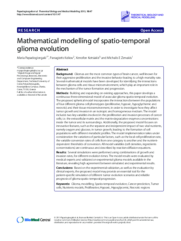 (PDF) Mathematical modelling of spatio-temporal glioma evolution