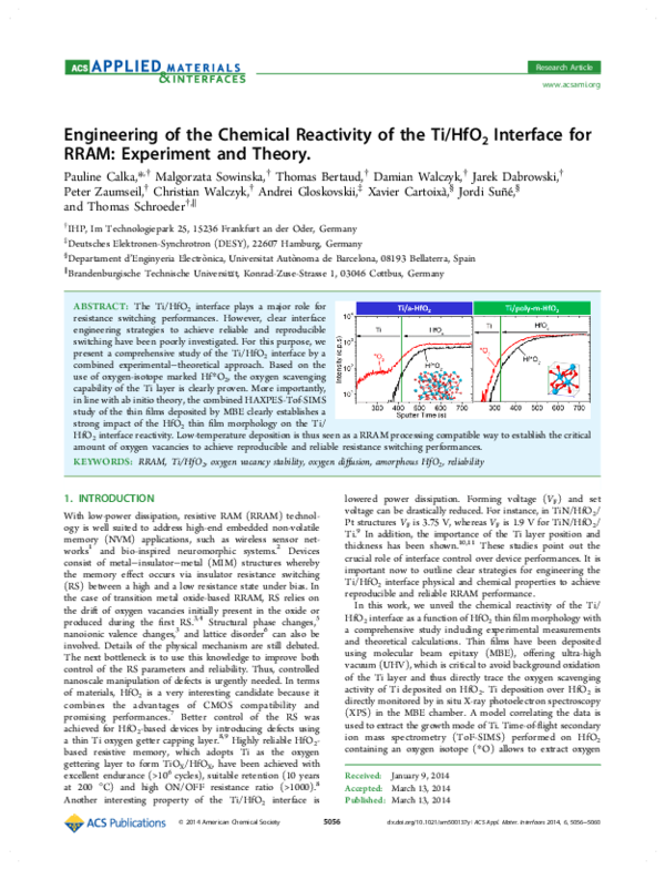 (PDF) Engineering of the Chemical Reactivity of the Ti/HfO2 Interface for RRAM: Experiment and ...