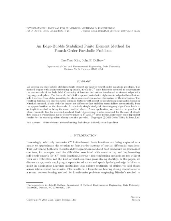 (PDF) An edge-bubble stabilized finite element method for fourth-order parabolic problems