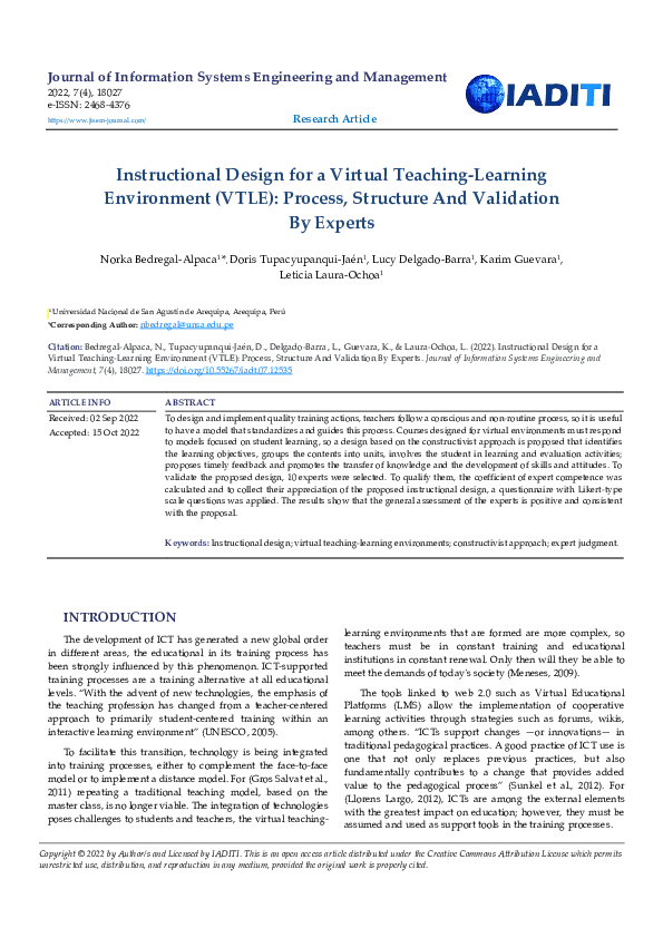 Pdf Instructional Design For A Virtual Teaching Learning Environment