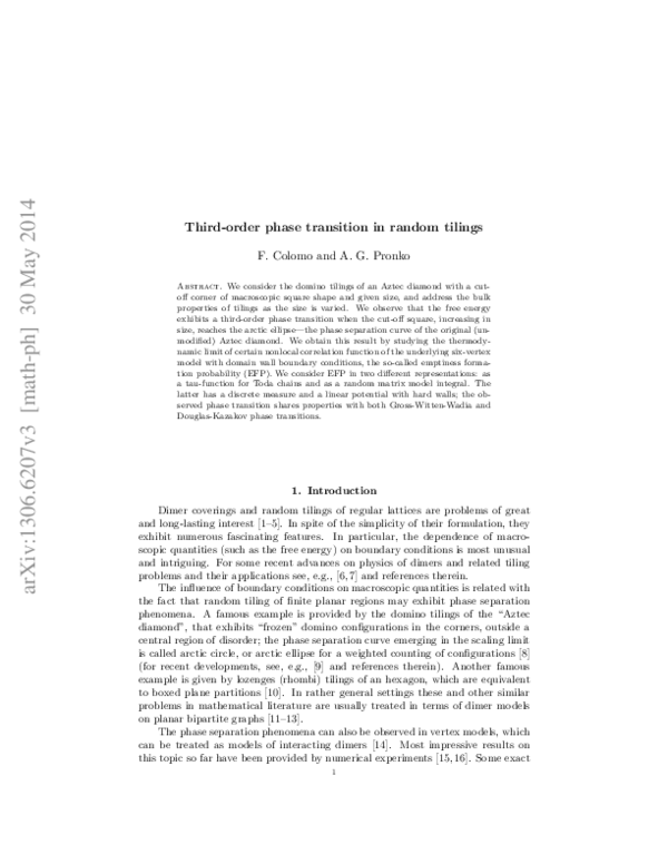 (PDF) Third-order phase transition in random tilings