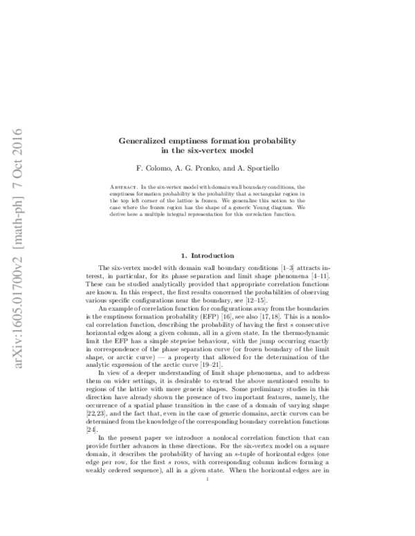 (PDF) Generalized emptiness formation probability in the six-vertex model