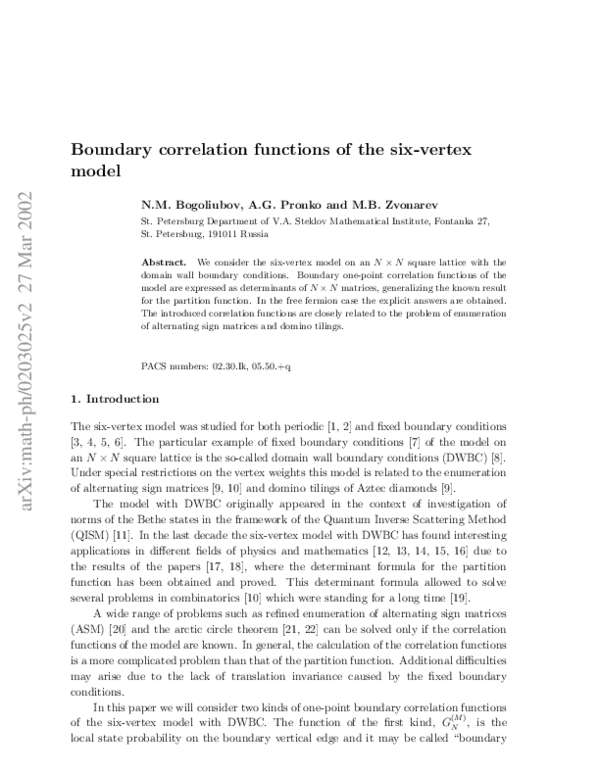 (PDF) Boundary correlation functions of the six-vertex model