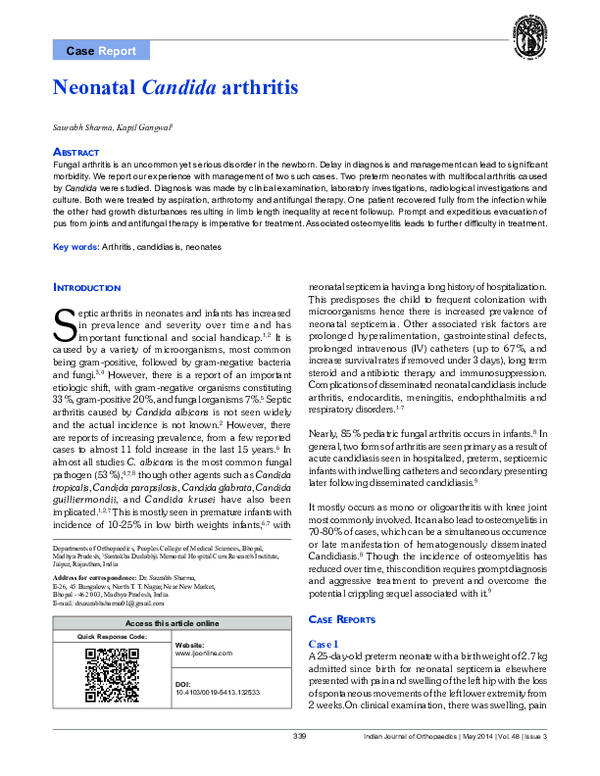 Neonatal Candida arthritis