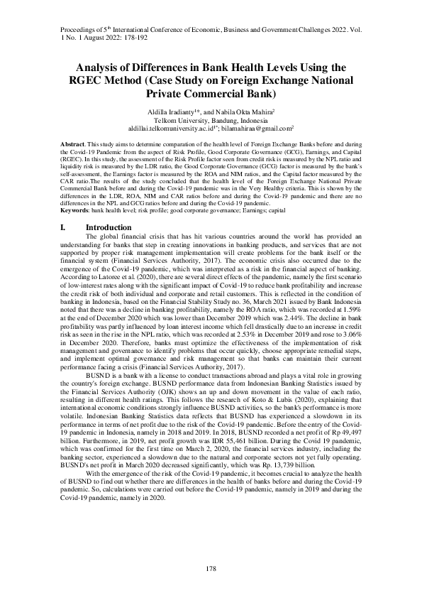 (PDF) Analysis of Differences in Bank Health Levels Using the RGEC ...