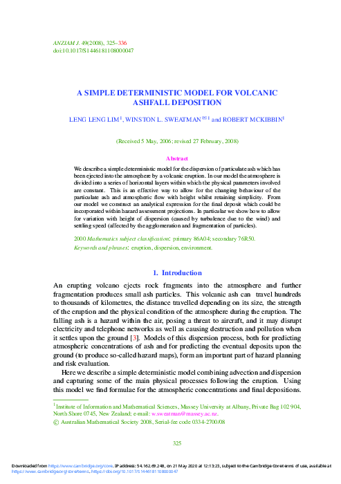 (PDF) A Simple Deterministic Model for Volcanic Ashfall Deposition
