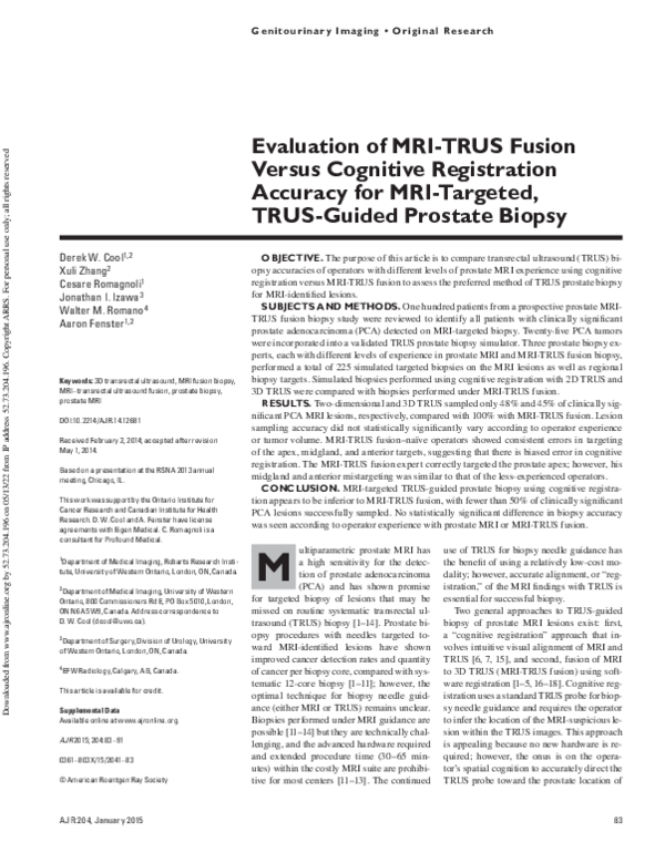 (PDF) Evaluation of MRI-TRUS Fusion Versus Cognitive Registration ...