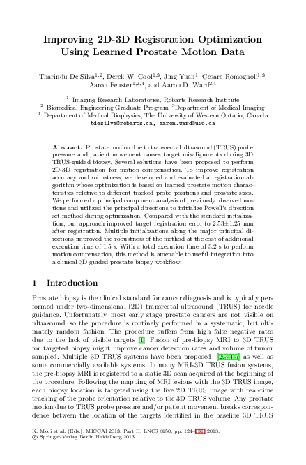 Pdf Improving 2d 3d Registration Optimization Using Learned Prostate