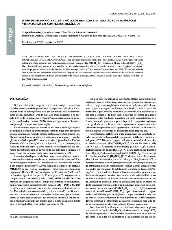 (PDF) O uso de pseudopotenciais e modelos HF/MP2/DFT na previsão de ...