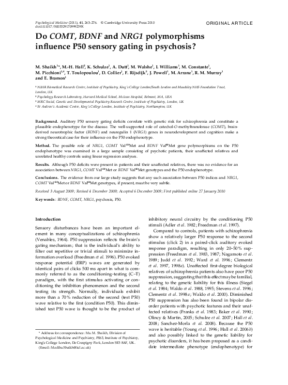 (PDF) Genetic Polymorphisms and P50 Sensory Gating