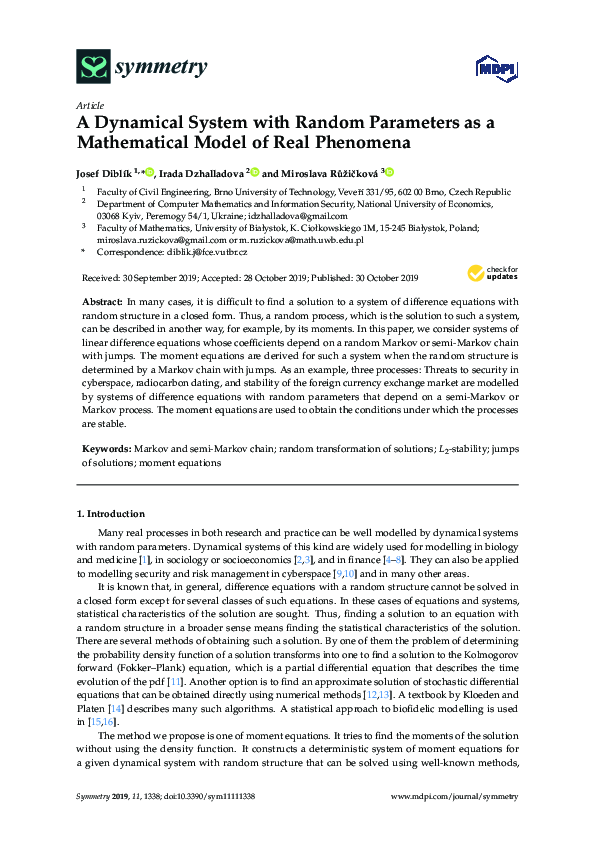 (PDF) A Dynamical System with Random Parameters as a Mathematical Model of Real Phenomena