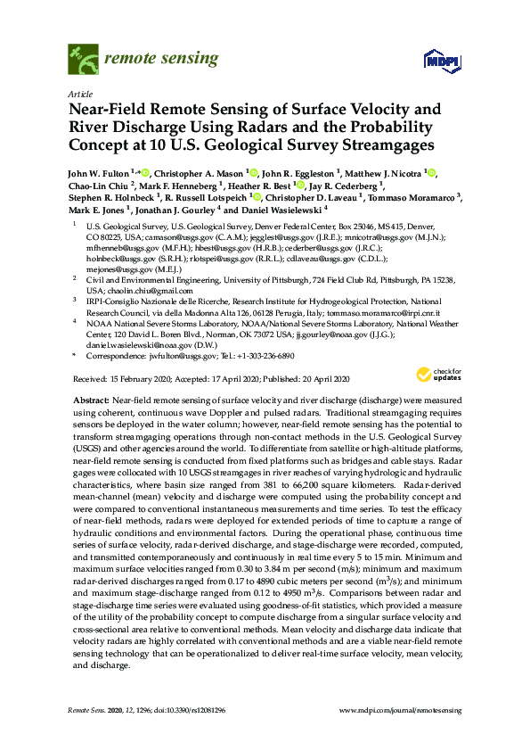 (PDF) Near-Field Remote Sensing of Surface Velocity and River Discharge ...
