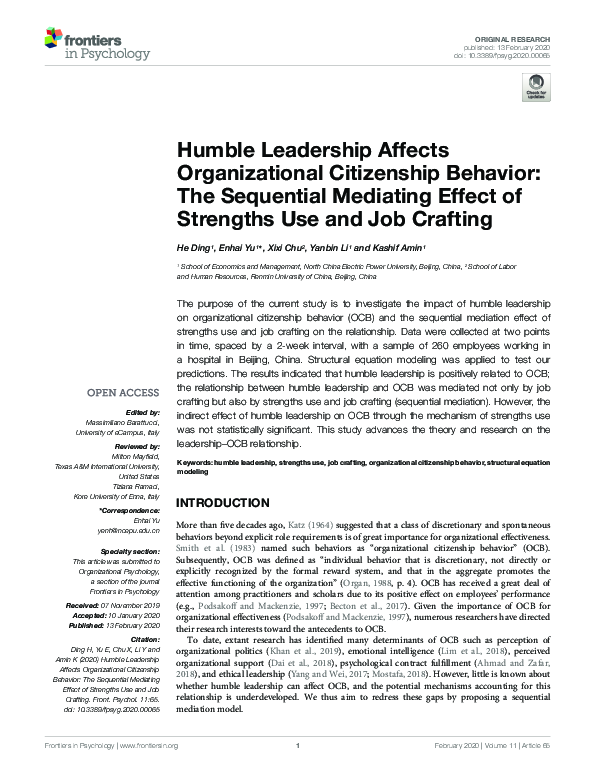 (PDF) Humble Leadership Affects Organizational Citizenship Behavior ...