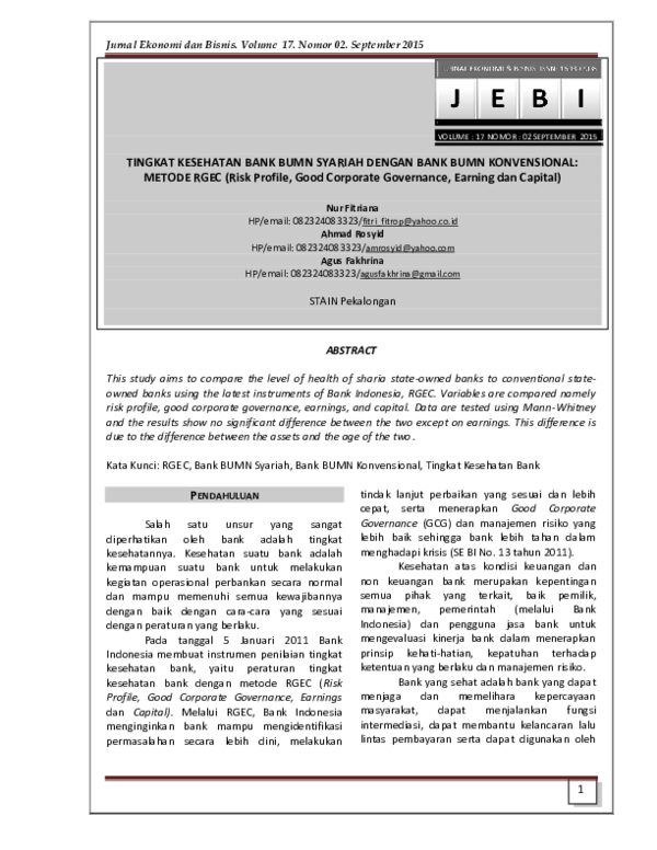 (PDF) TINGKAT KESEHATAN BANK BUMN SYARIAH DENGAN BANK BUMN KONVENSIONAL ...
