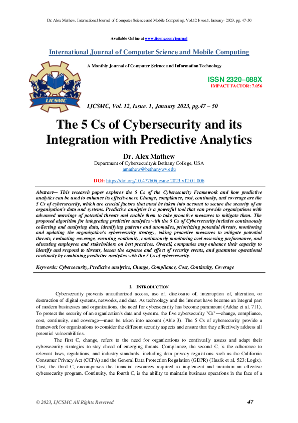 (PDF) The 5 Cs of Cybersecurity and its Integration with Predictive Analytics