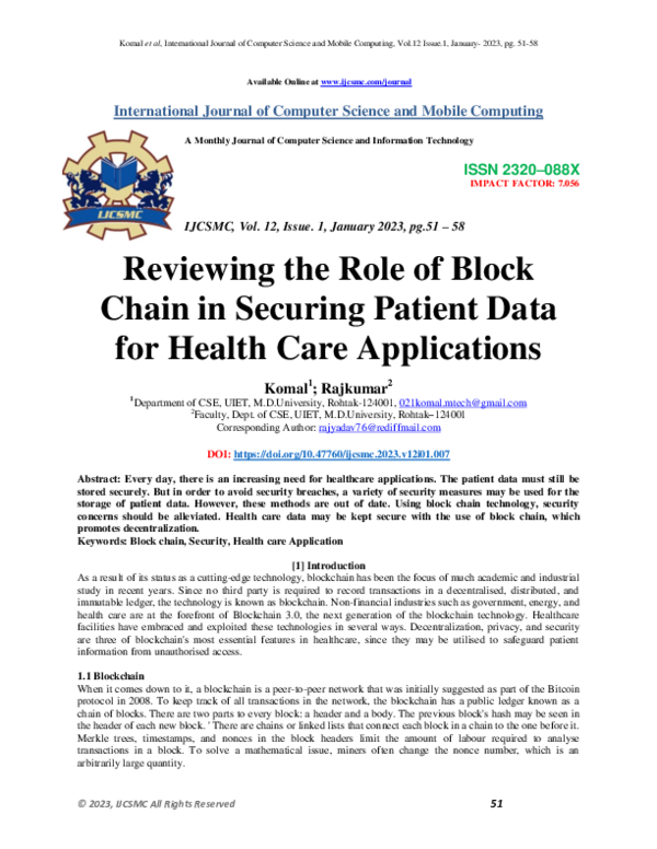 (PDF) Reviewing the Role of Block Chain in Securing Patient Data for ...