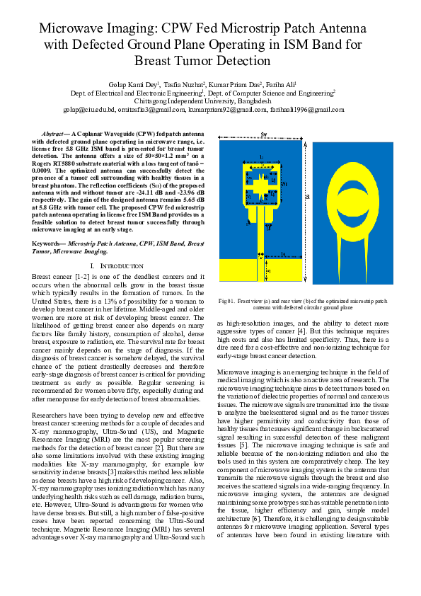 (PDF) Microwave Imaging: CPW Fed Microstrip Patch Antenna with Defected ...