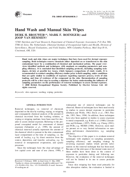 (PDF) Hand wash and manual skin wipes
