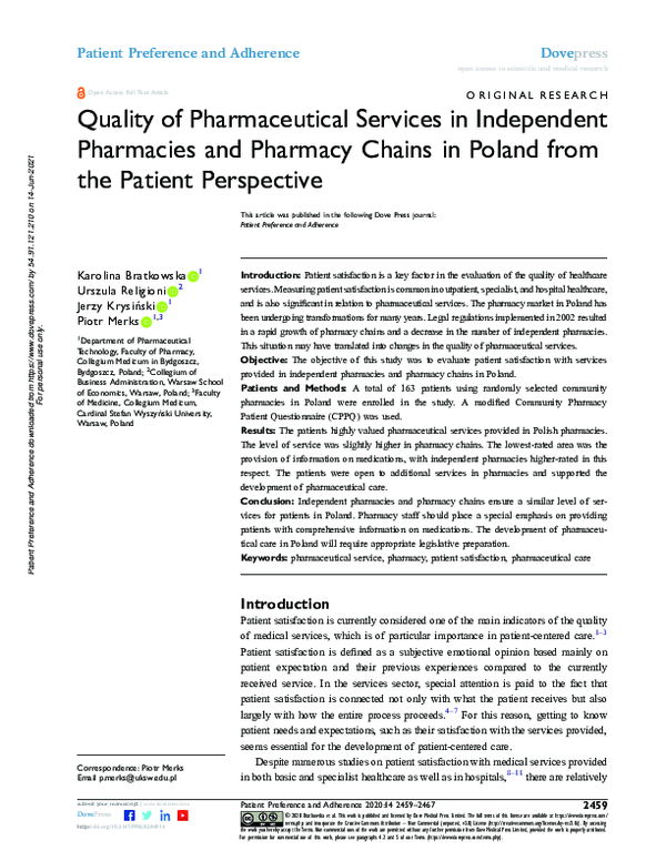 (PDF) Quality of Pharmaceutical Services in Independent Pharmacies and ...