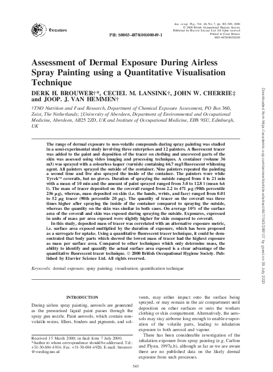 (PDF) Assessment of dermal exposure during airless spray painting using ...