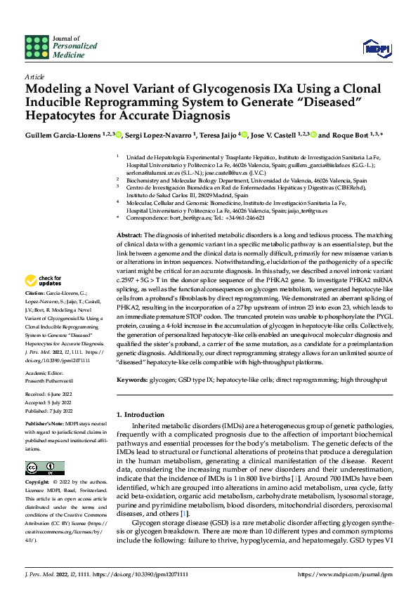 (PDF) Modeling a Novel Variant of Glycogenosis IXa Using a Clonal Inducible Reprogramming System ...
