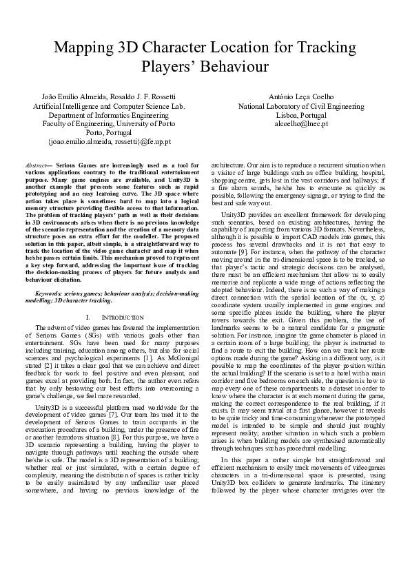 (PDF) Mapping 3D character location for tracking players' behaviour