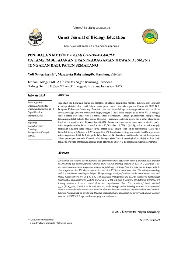 (PDF) Unnes Journal of Biology Education PENERAPAN METODE EXAMPLE-NON ...