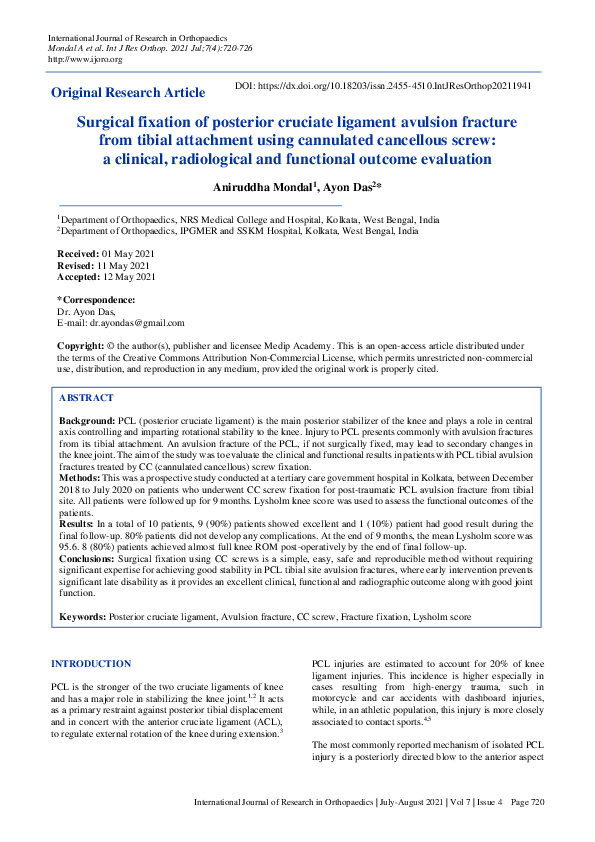 (PDF) Surgical fixation of posterior cruciate ligament avulsion ...