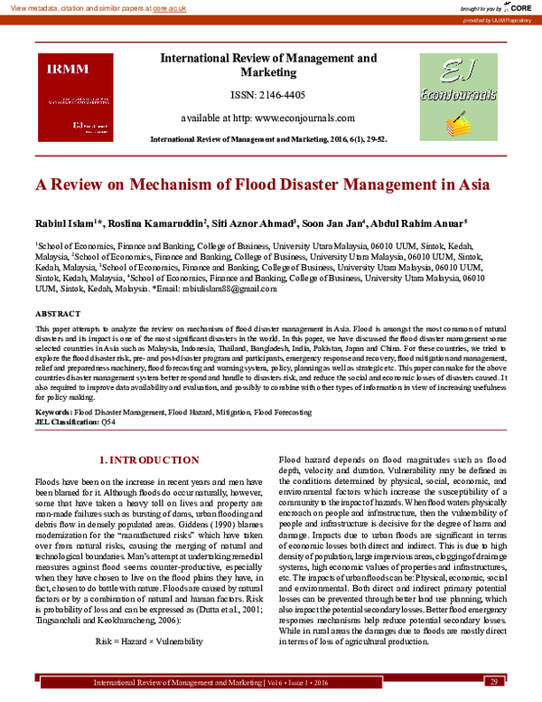(PDF) A Review on Mechanism of Flood Disaster Management in Asia