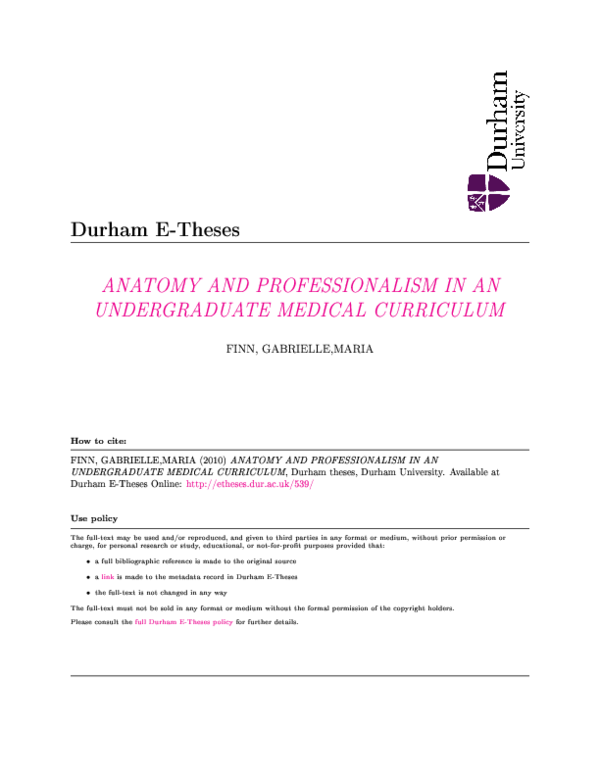 (PDF) Anatomy and Professionalism in an Undergraduate Medical ...