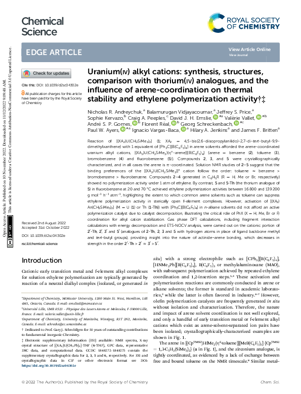 (PDF) Uranium(iv) alkyl cations: synthesis, structures, comparison with ...