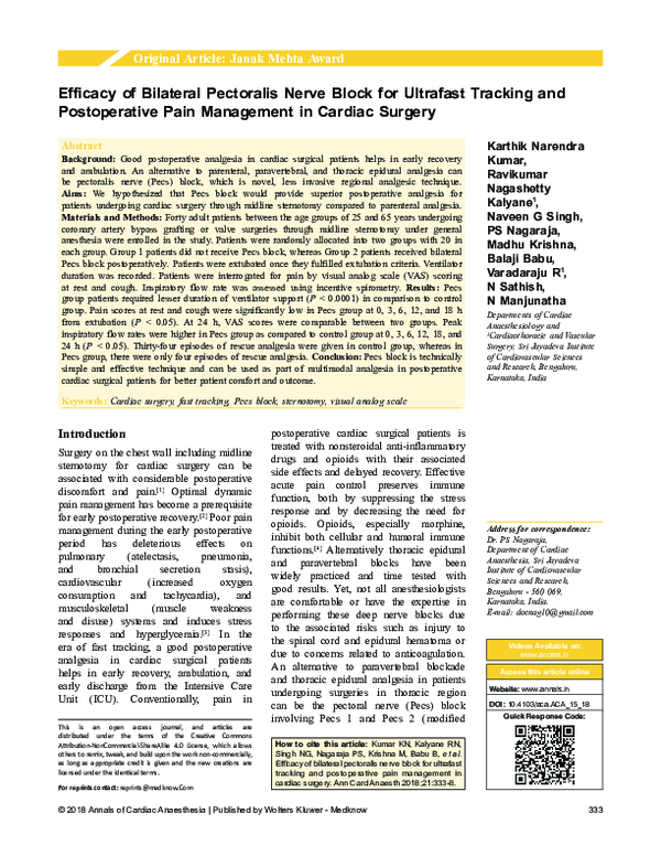 (PDF) Efficacy of bilateral pectoralis nerve block for ultrafast ...