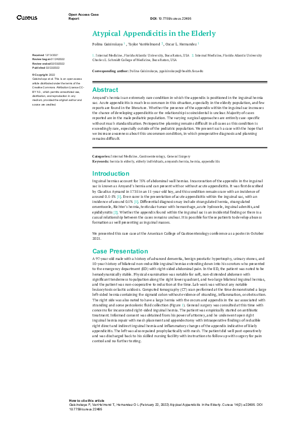 (PDF) Atypical Appendicitis in the Elderly
