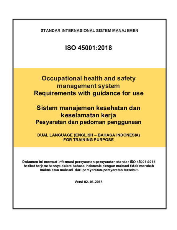 (PDF) Standard ISO 45001 Sistem Manajemen Kesehatan dan Keselamatan Kerja