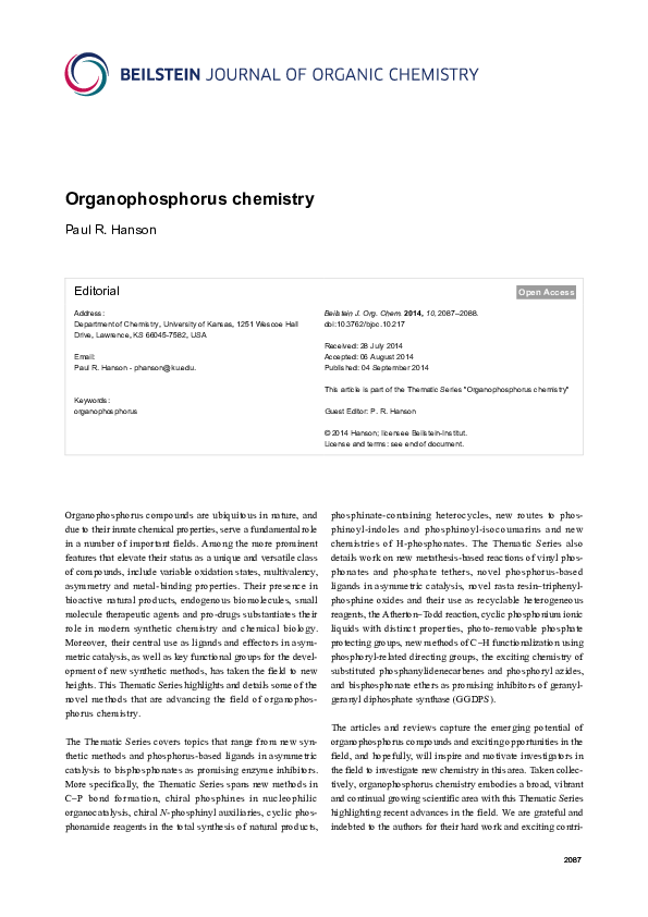 (PDF) Organophosphorus Chemistry
