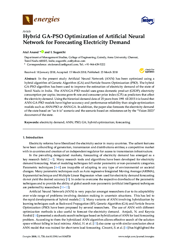 (PDF) Hybrid GA-PSO Optimization of Artificial Neural Network for Forecasting Electricity Demand