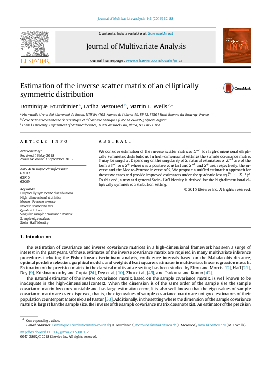 (PDF) Estimation of the inverse scatter matrix of an elliptically ...