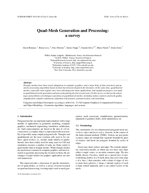 (PDF) Quad-Mesh Generation and Processing: A Survey