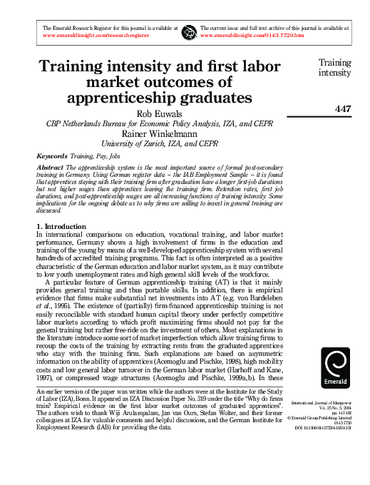 (PDF) Training intensity and first labor market outcomes of ...