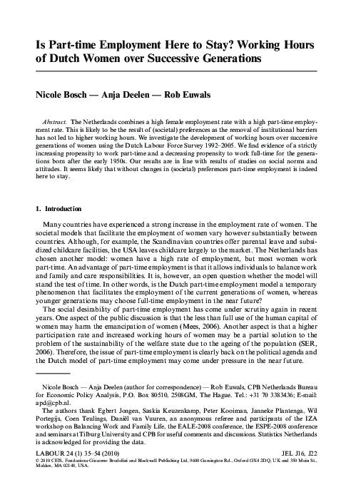 (PDF) Is Part-time Employment Here to Stay? Working Hours of Dutch ...