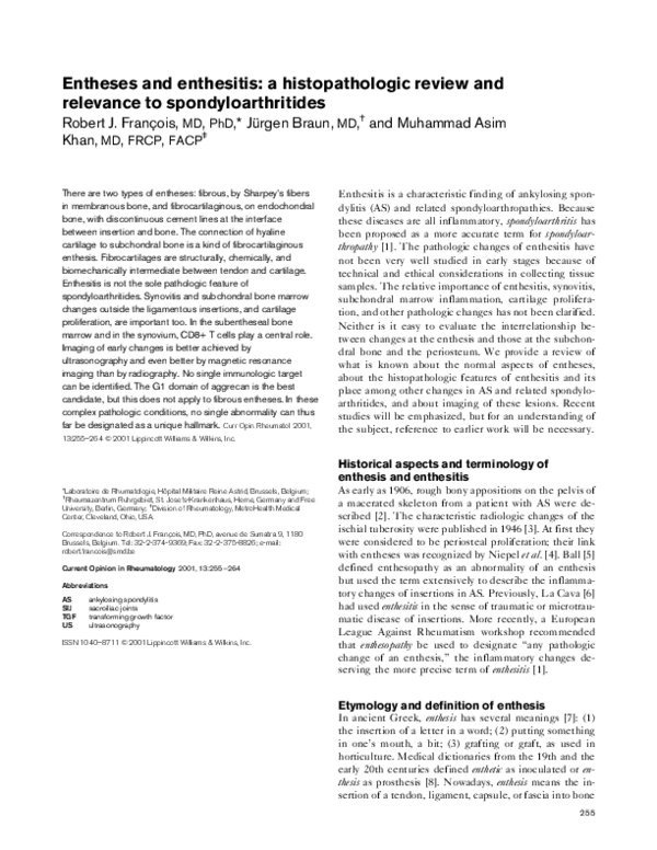 (PDF) Entheses and enthesitis: a histopathologic review and relevance ...