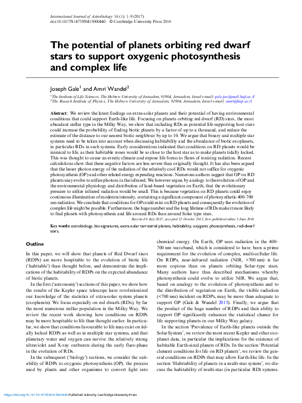 (PDF) The potential of planets orbiting red dwarf stars to support ...